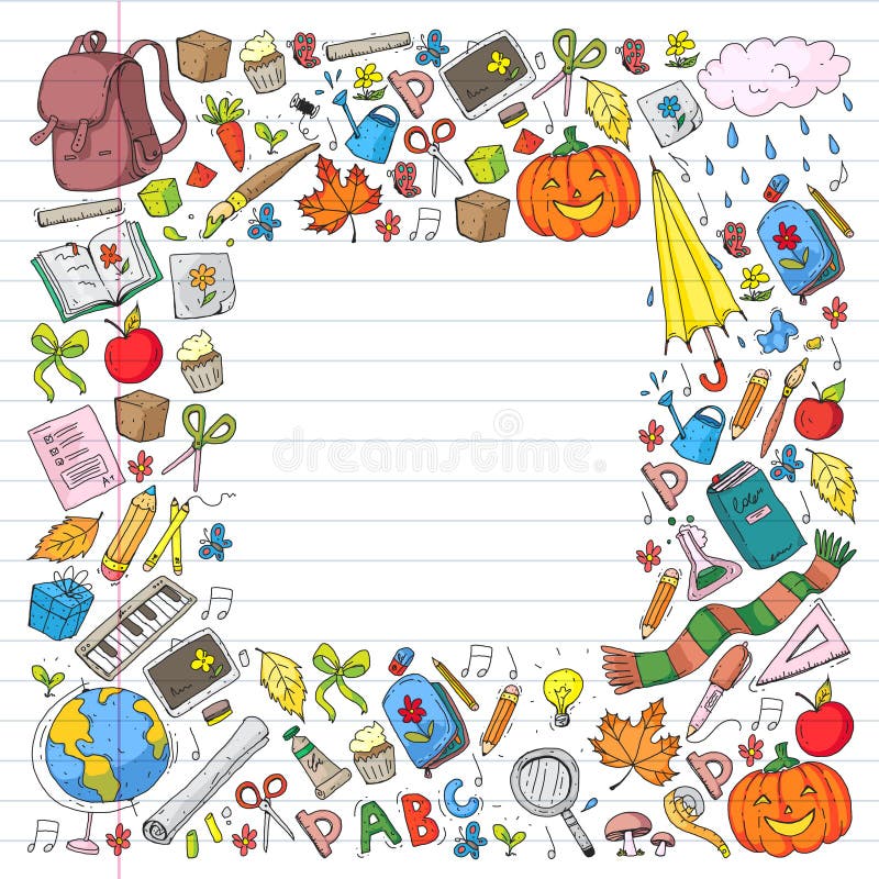 Back To School Vector Pattern. Education Icons for Children. Stock ...
