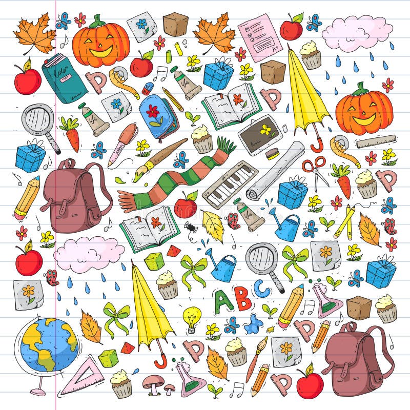 Back To School Vector Pattern. Education Icons for Children. Stock ...