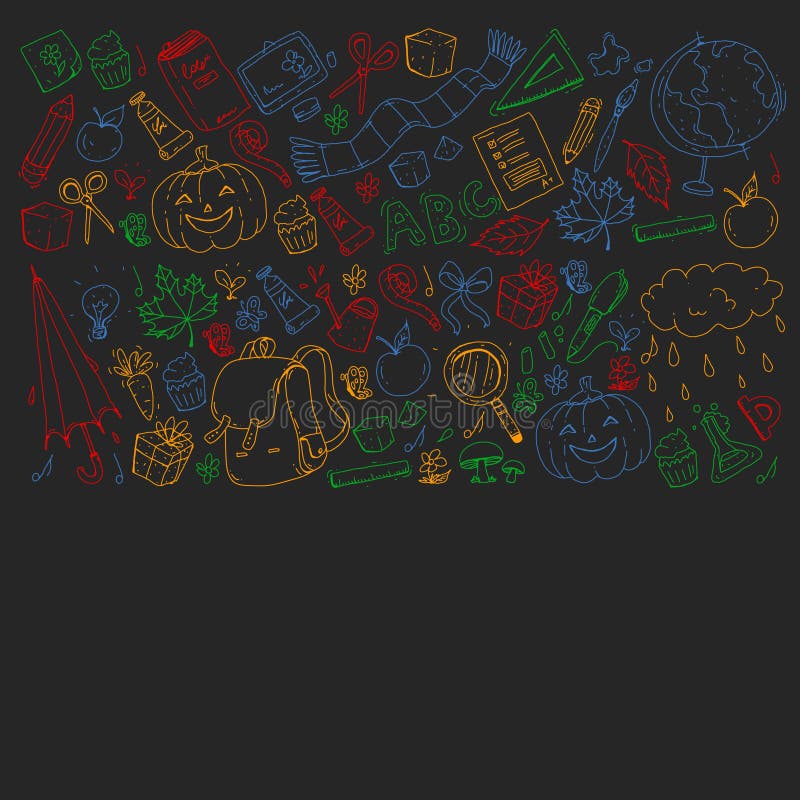 Back To School Vector Pattern. Education Icons for Children. Stock ...