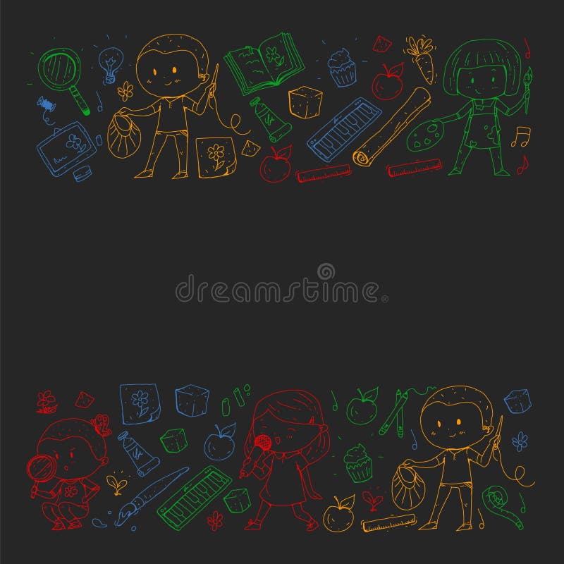 Back To School Vector Pattern. Education Icons for Children. Stock ...