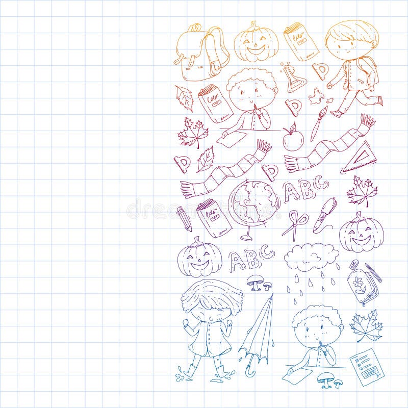 Back To School Vector Pattern. Education Icons for Children. Stock ...