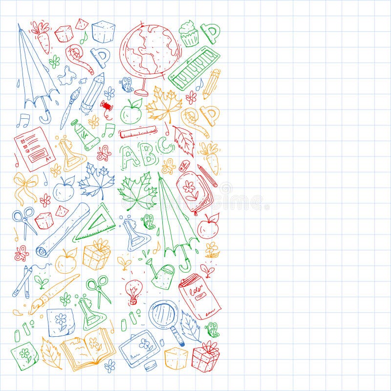 Back To School Vector Pattern. Education Icons for Children. Stock ...