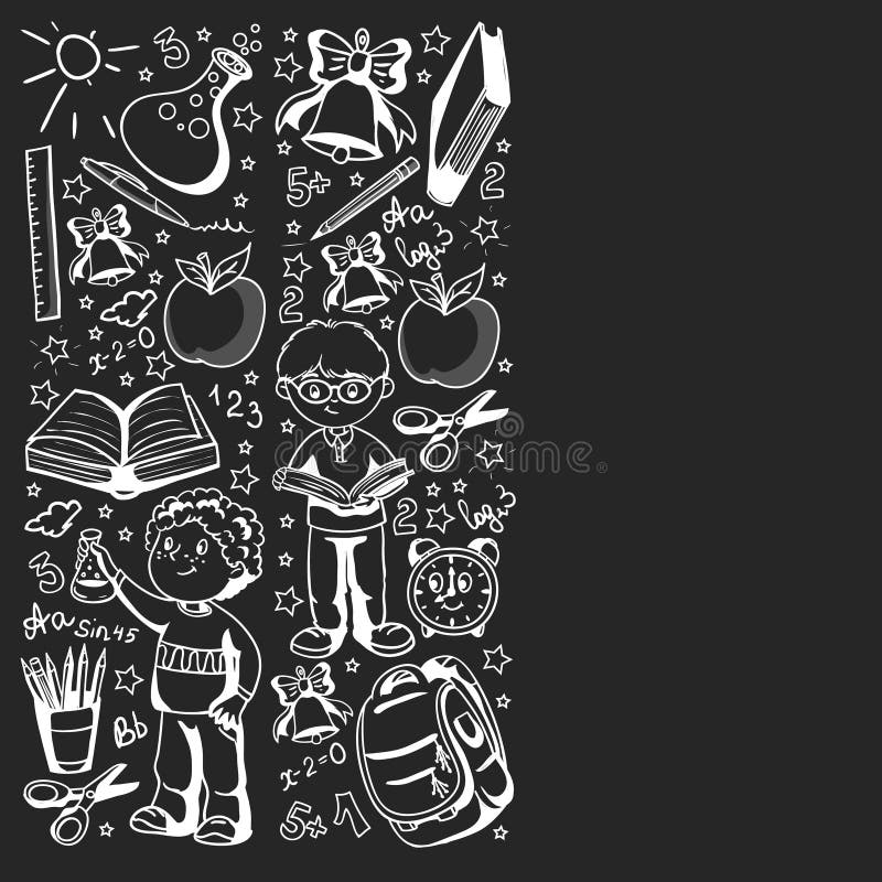 Back To School. Vector Pattern with Icons and Children. Stock Vector ...