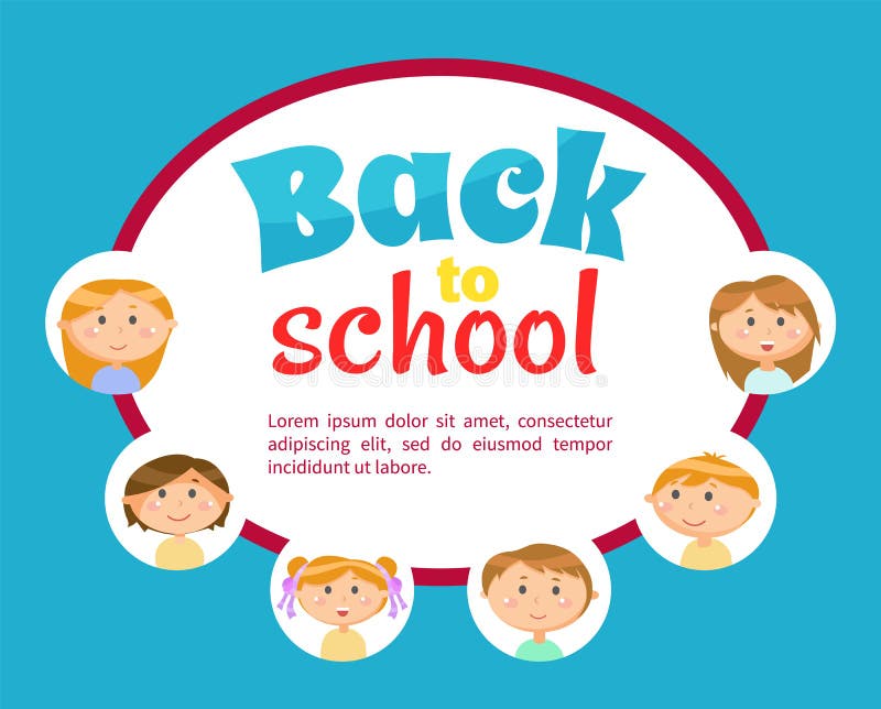 Back To School Poster with Text and Pupils Circle Stock Vector ...