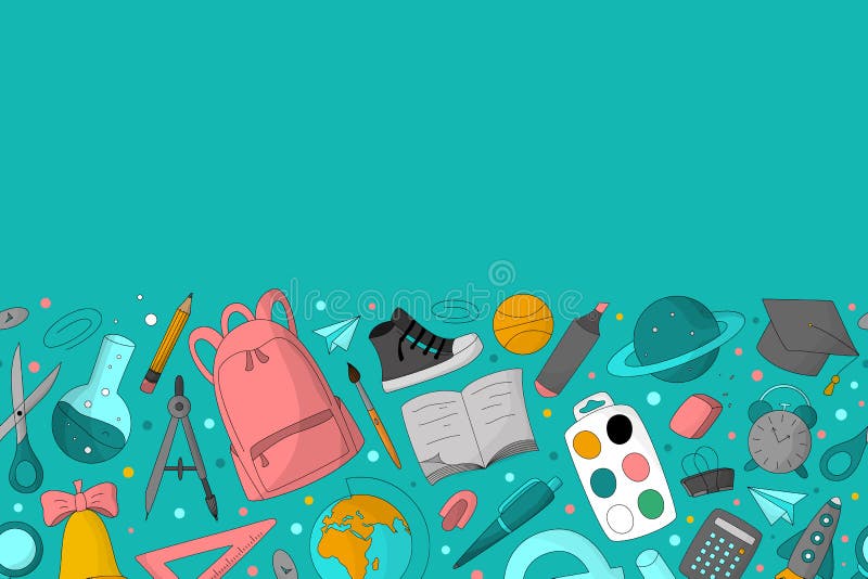 Back To School Vector Set of Llustrations. Seamless Pattern with School ...