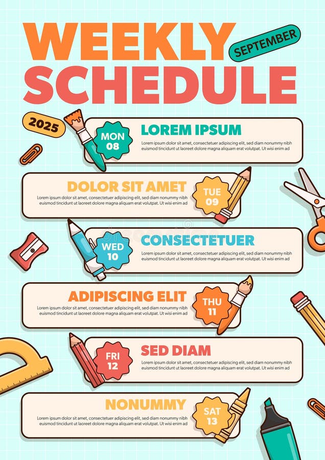 Back To School Weekly Schedule Vector Template with School Elements and ...