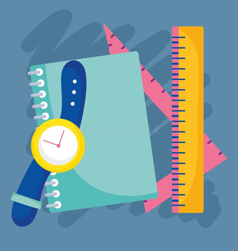 Back To School, Watch Ruler and Notebook Elementary Education Cartoon ...