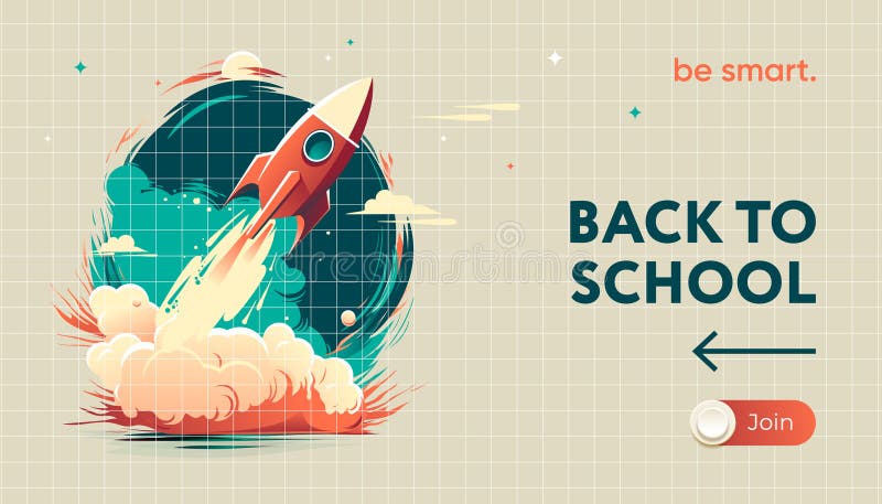 Back To School Web Template with a Flying Rocket, Vector Stock Vector ...