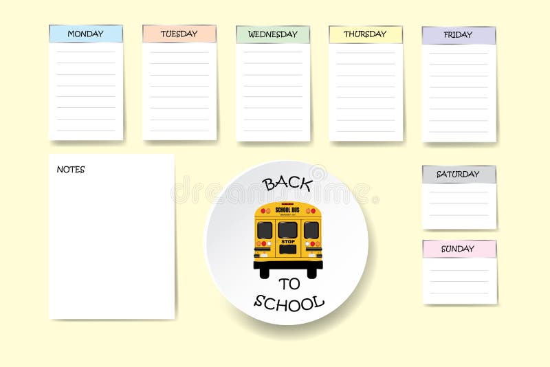 School daily, Weekly Planner Template for Kids. Vector Printable Stock ...