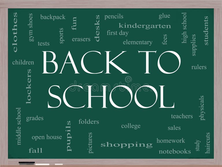 Back To School Word Cloud Concept on a Blackboard Stock Illustration ...
