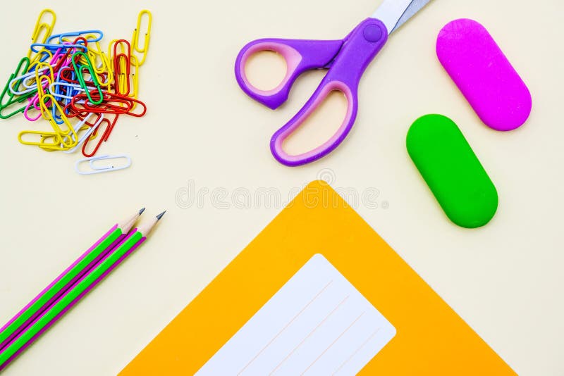 Back To School Workbook or Exercise Book and Pencils Stock Photo ...