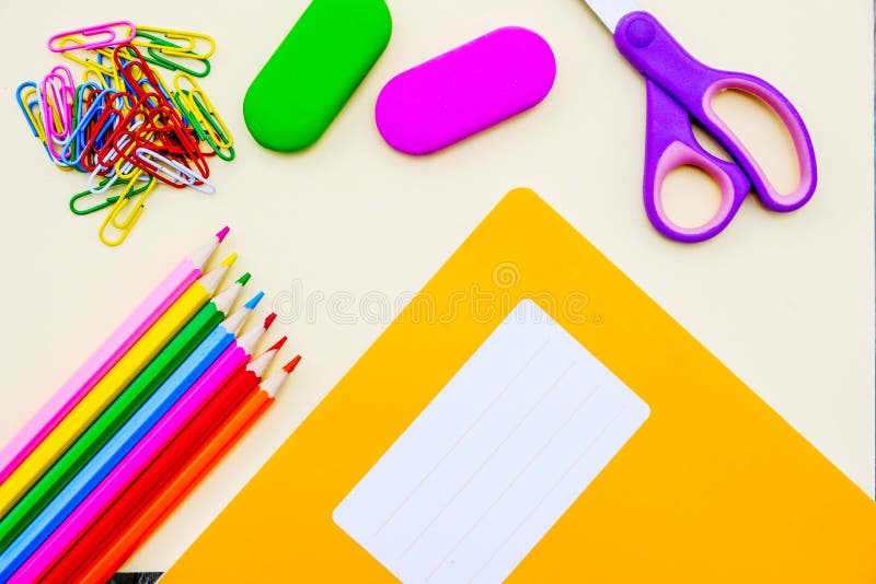 Back To School Workbook or Exercise Book and Pencils Stock Photo ...