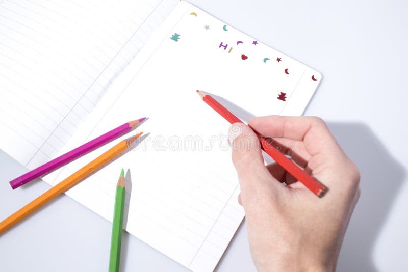 Back To School, Writing on a Copybook with a Pencil Stock Photo - Image ...