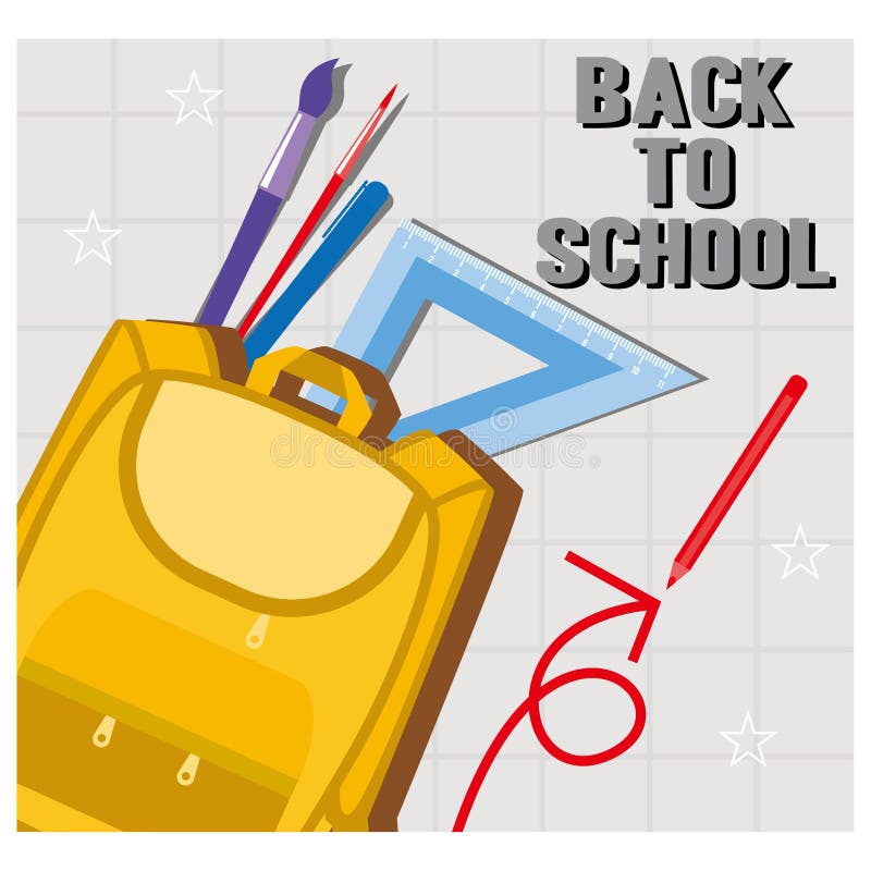 Back To School. Yellow Backpack, Stationery Stock Vector - Illustration ...