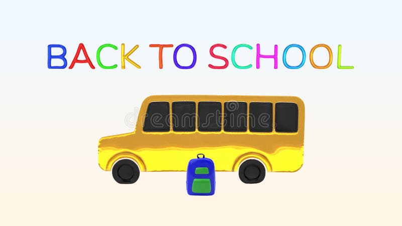 Back To School with Yellow Bus and Backpack Stock Illustration ...