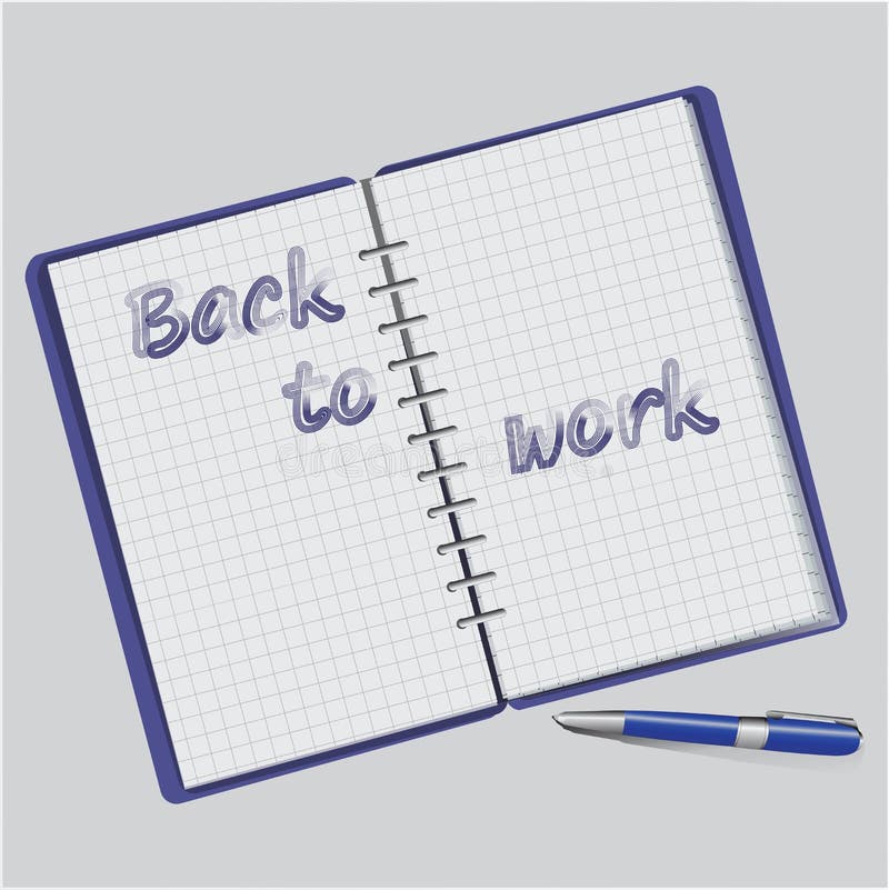 BACK TO WORK. Blue Notepad with Text Stock Vector - Illustration of ...