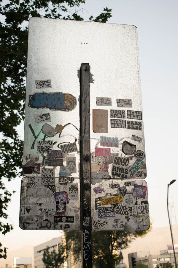 The Back of a Traffic Sign with Several Decals Attached Editorial Stock ...