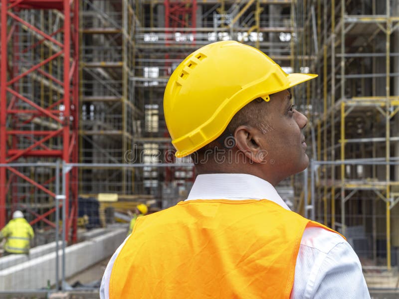 Engineer in Yellow Hard Hat, Back Turned Pose Stock Image - Image of ...
