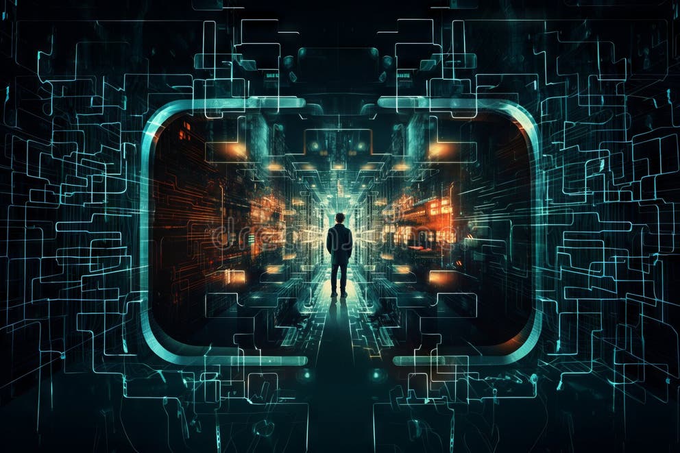 Man Standing on Computer Networks Background, Cybersecurity or Safety ...