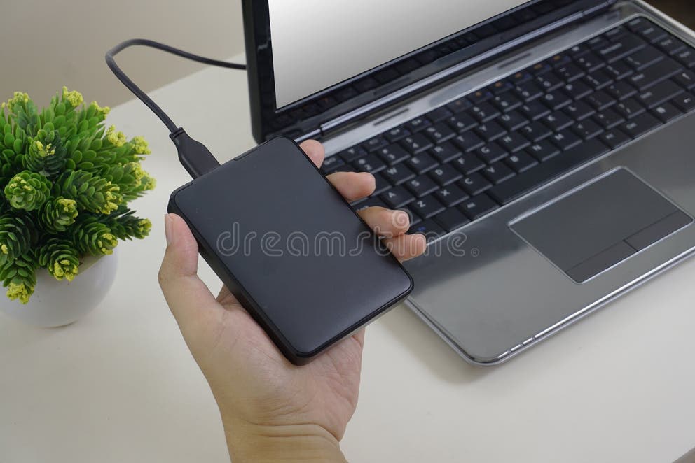 Back Up Work with an External Hard Disk Stock Image - Image of cable ...