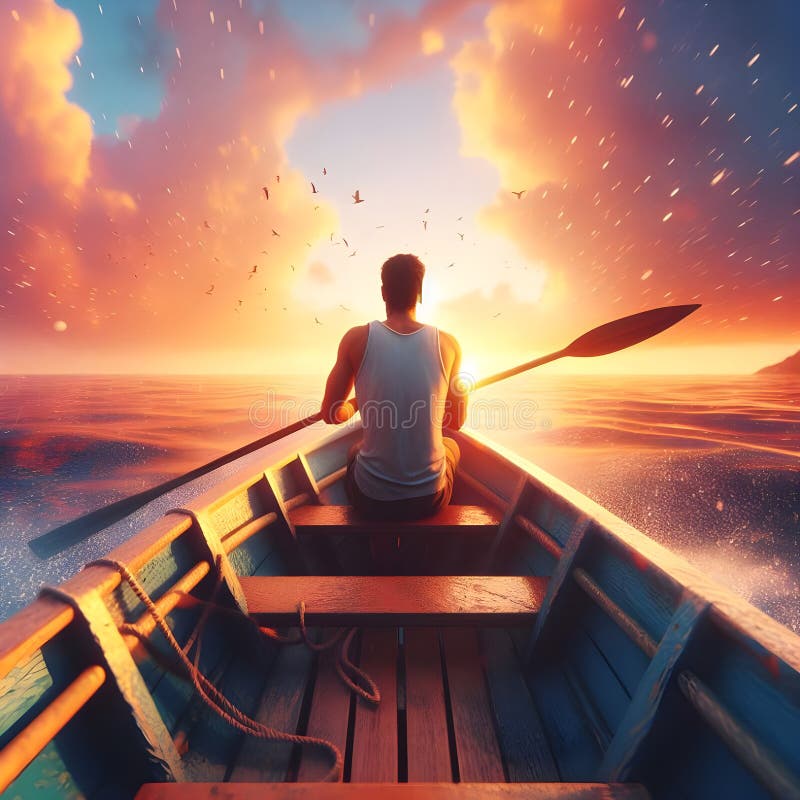 Back View Action Images of a Small Boat on a River Sailing into the ...