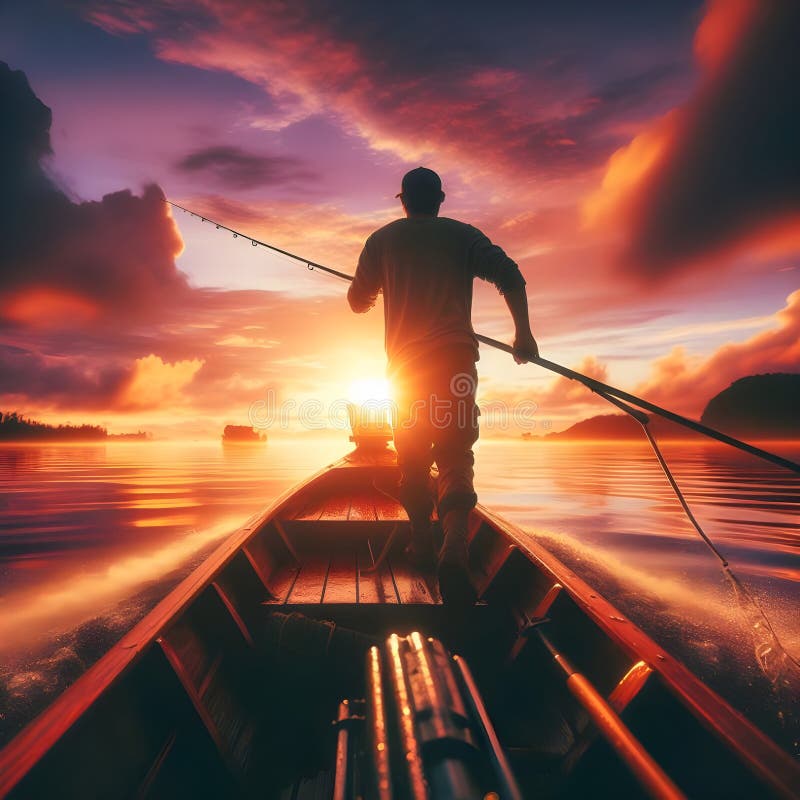 Back View Action Images of a Small Boat on a River Sailing into the ...