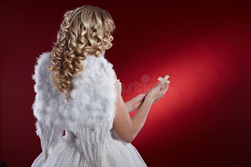 Back View of Angel with Crucifix Stock Image - Image of cross ...