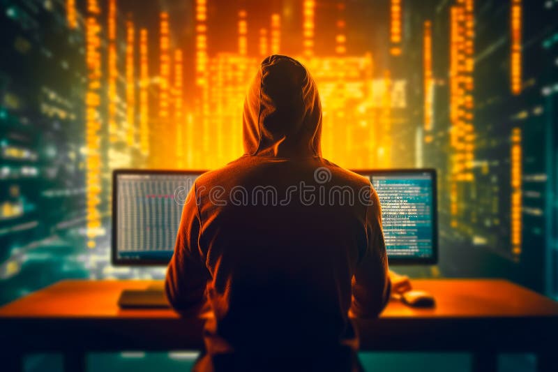 Back View of Anonymous Hacker with a Hoodie.AI Generated Stock Illustration - Illustration of ...