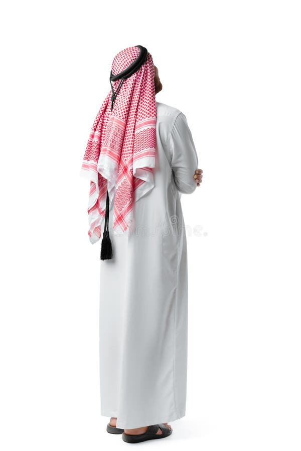 Back View of an Arab Man Standing on White Isolated Background Stock ...