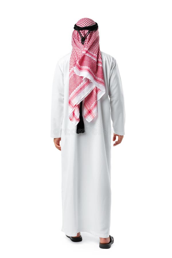 Back View of an Arab Man Standing on White Isolated Background Stock ...