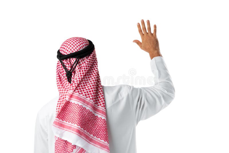 Back View of an Arab Man Standing on White Isolated Background Stock ...
