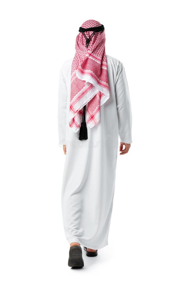 Back View of an Arab Man Standing on White Isolated Background Stock ...