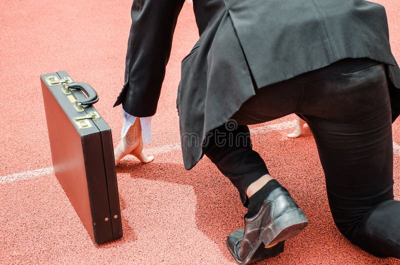 Back View of Asian Business Man Ready To Run on the Lanes of a Track ...