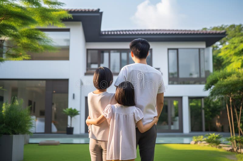 Back View of Asian Family Standing in Front House, AI Generated Stock ...