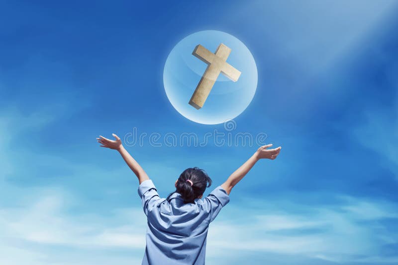 Back View of Asian Woman Expression Looking Christian Cross Stock Image ...