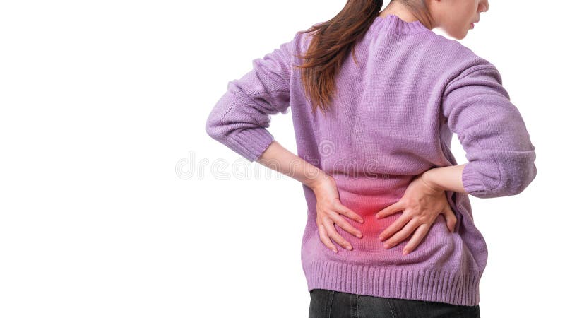 Back View of Asian Woman Suffering from Back Pain and Hand Touch Her ...