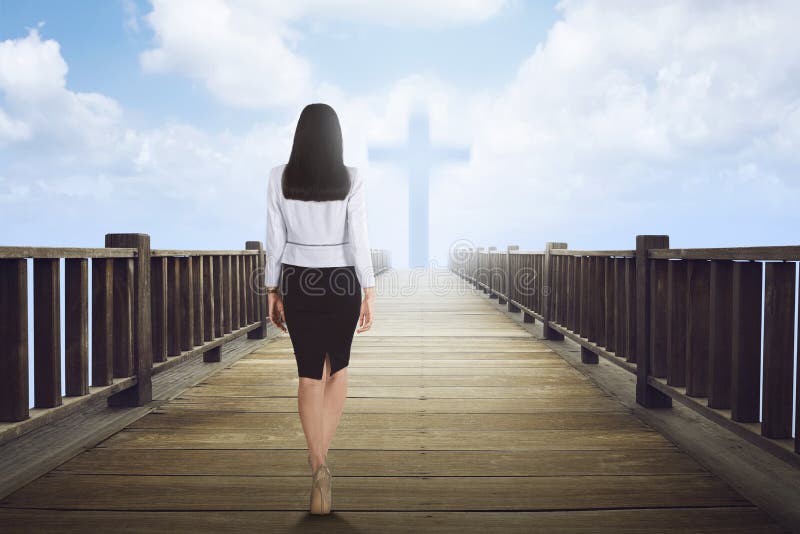 Back View of Asian Woman Walking To Cross Shape Stock Image - Image of ...