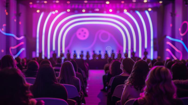 Back View of an Audience Attentively Watching a Screen Presentation at ...