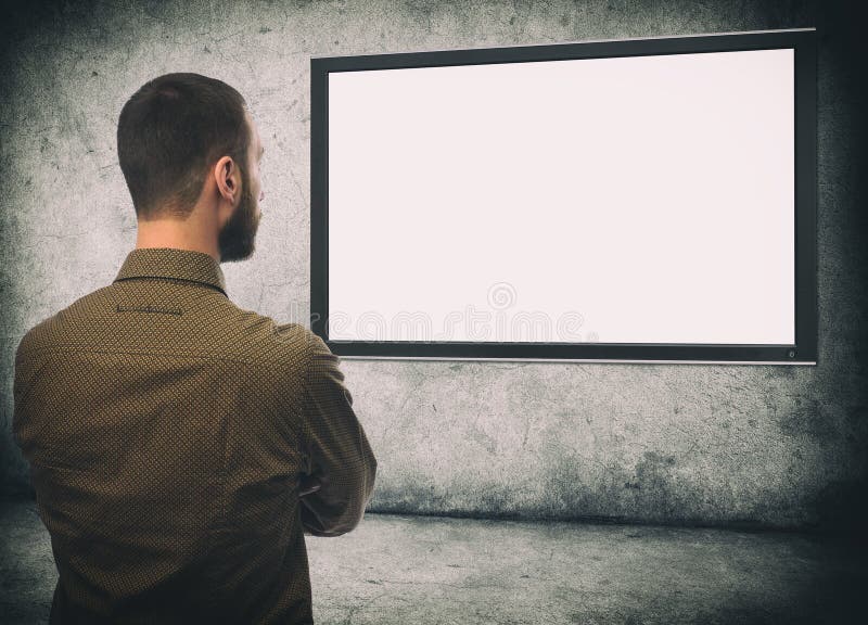 Back View of Bearded Guy Looking at Tv Stock Image - Image of rear ...