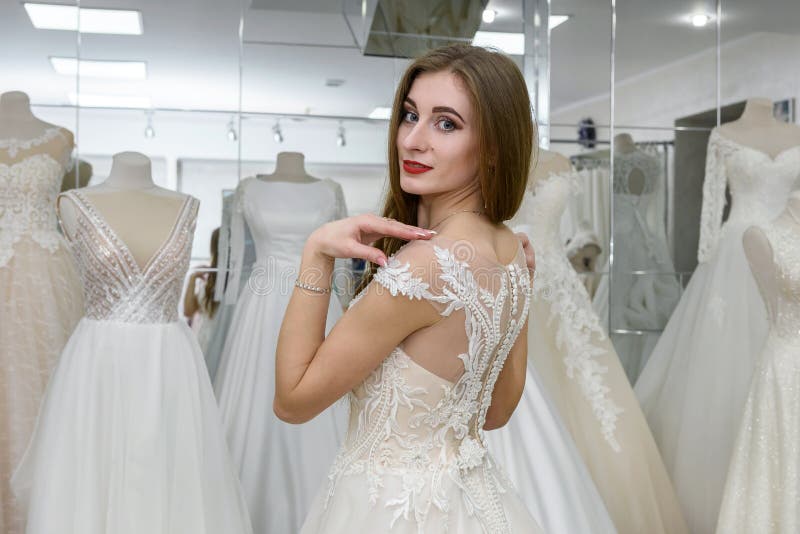 Back View at Beautiful Bride in Salon Stock Photo - Image of back ...