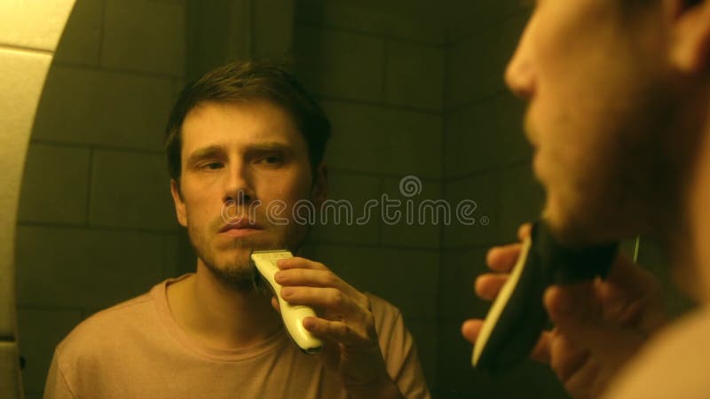 Back View from Behind Male Reflection in Mirror in Bathroom Stock Video ...