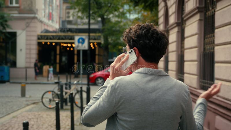 Back View from Behind Unrecognizable Man Unknown Guy Male Talking ...