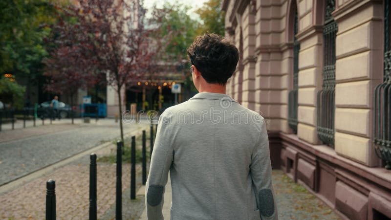 Back View from Behind Unrecognizable Man Unknown Guy Walking Outdoors ...