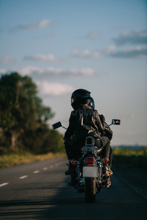Back View of Bikers in Helmets Riding Motorcycle Stock Image - Image of ...