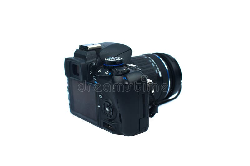 Back View of a Black Colored Digital Camera with a Nice Lens Attached ...