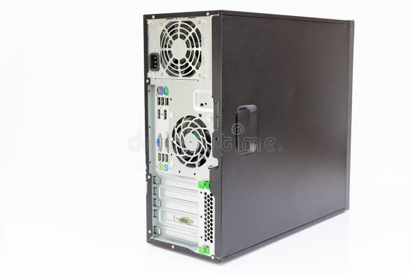 Back View of Black Desktop Tower Isolated on White Background Stock ...