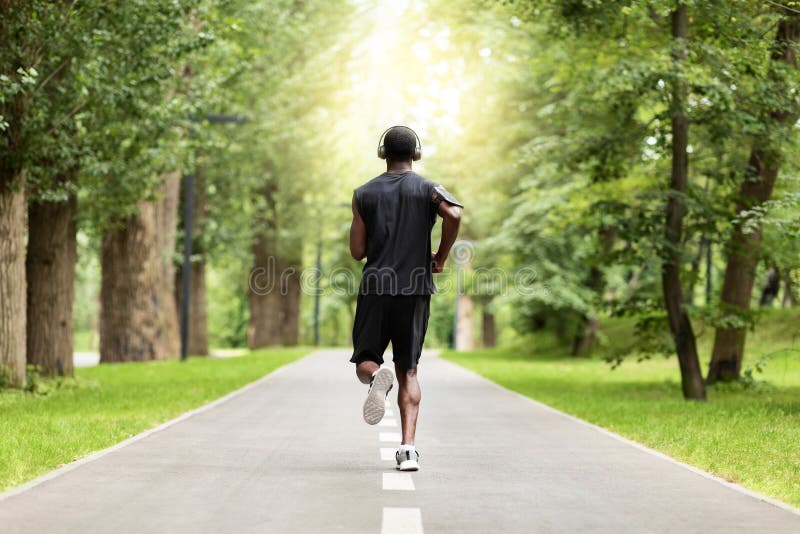 Back View of Black Guy Jogging by Park Path Stock Image - Image of ...