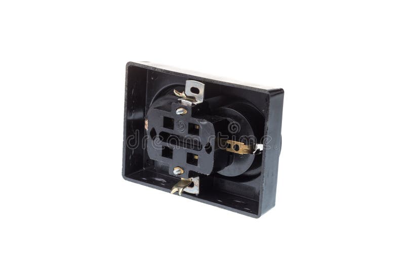 Back View of a Black Plastic Wall Socket Outlet, Isolated on White ...