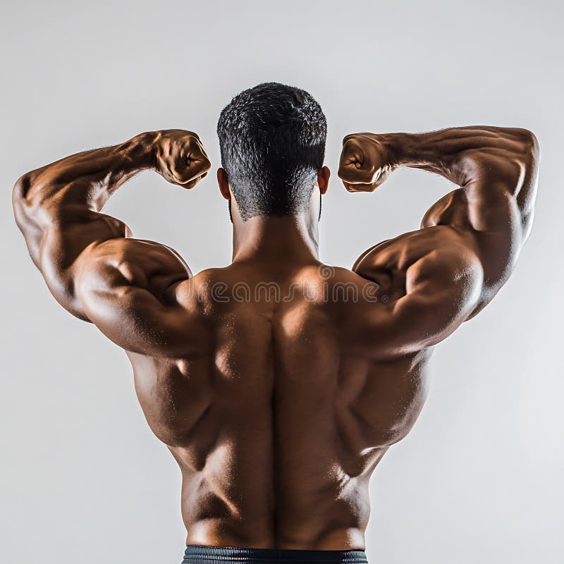Back View of Bodybuilder Flexing Muscles in Powerful Pose Stock ...