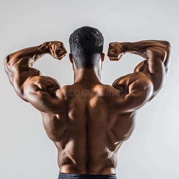 Back View of Bodybuilder Flexing Muscles in Powerful Pose Stock ...